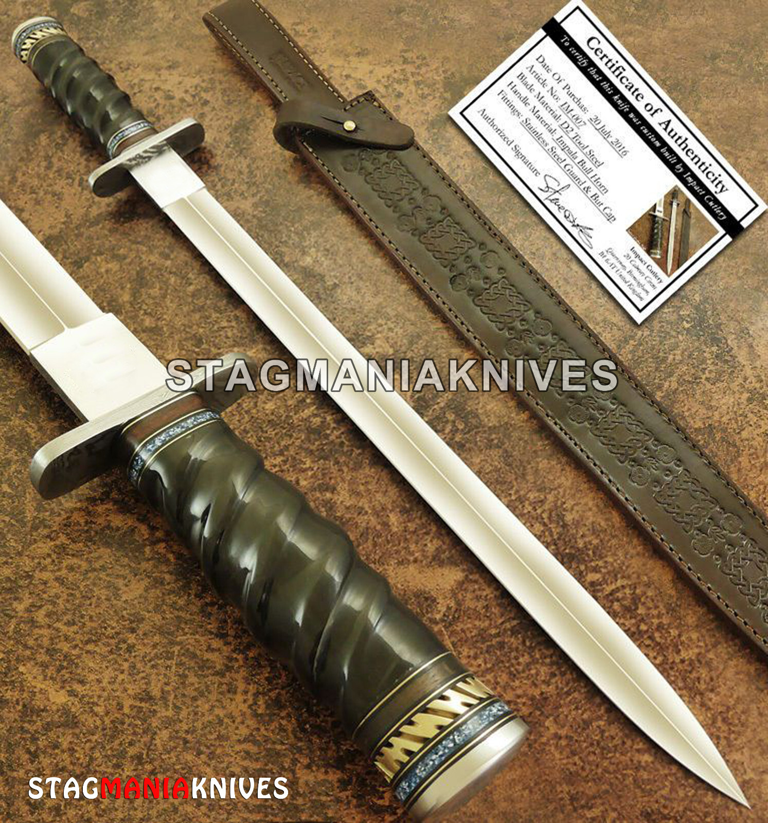 30'' Rare Hand Forged J2 Steel Hunting Dagger Combat Sword Bull Horn ...