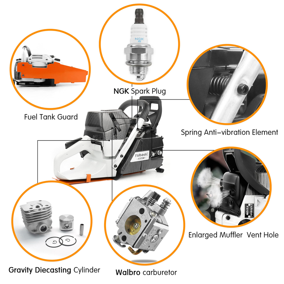 72cc Chainsaw Gas Power Head Compatible with Stihl MS381 MS380 038 ...