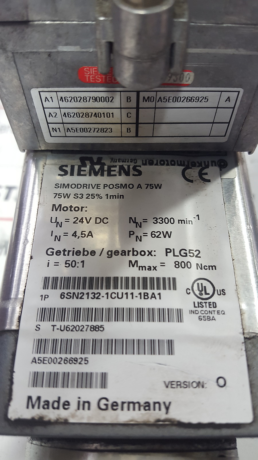 SIEMENS POSMO 75 W WITH GEARBOX 6SN2132-1CU11-1BA1 | eBay
