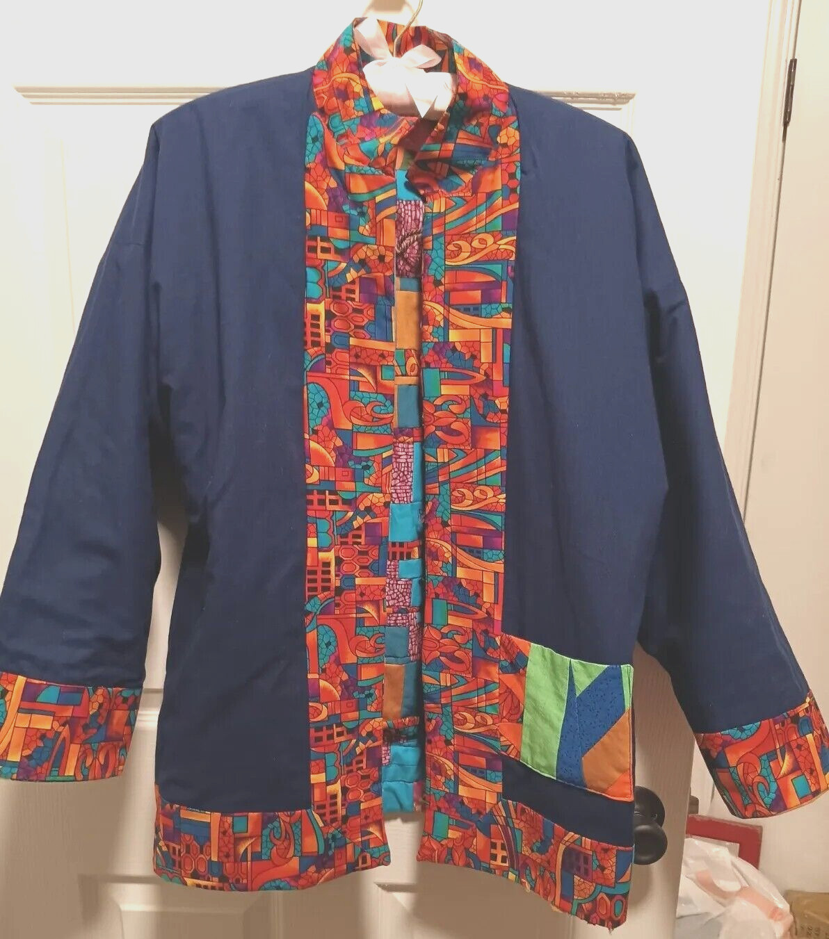 Womens 80s Jacket Rainbow Abstract Art Deco Retro Vin… - Gem