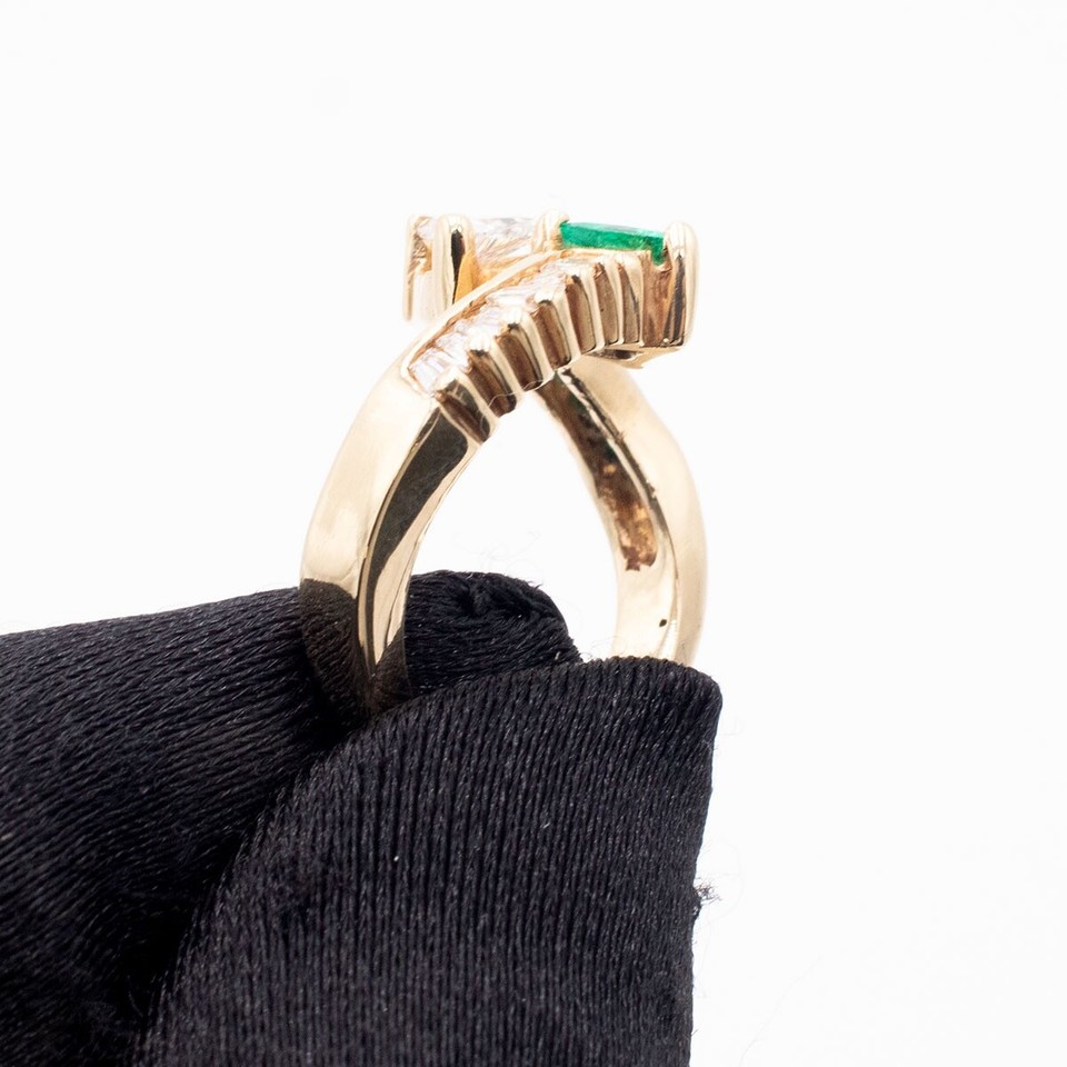 14k Yellow Gold Trillion Emerald & Diamond Overpass Ring | eBay
