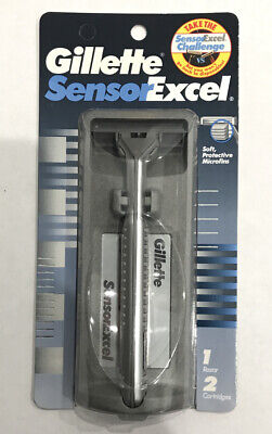 Gillette Sensor Excel Razor Handle TWO Cartridges with Shaver Made USA ...