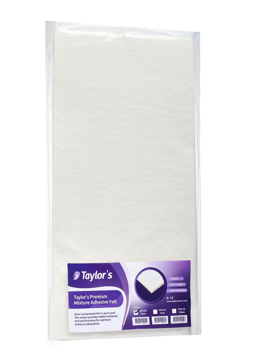 Taylor's Semi-Compressed Mixture Felt Sheet 22 x 45cm Adhesive Pure ...