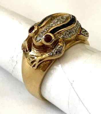 2Ct Round Cut Lab Created Red Ruby Frog Shape Womens Ring 14k Yellow ...