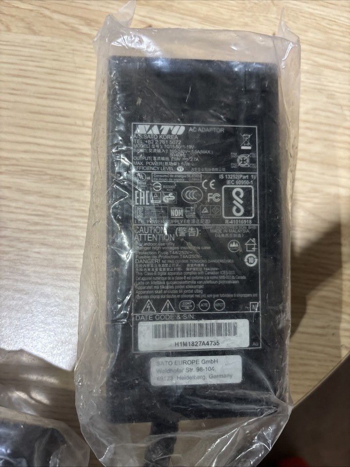 Genuine SATO AC Adapter TG15-5011-19V 4-Pin For Printer 51W Charger ...