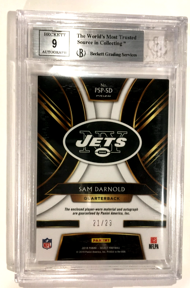 SAM DARNOLD 2018 SELECT NEON ORANGE PULSAR ROOKIE AUTO BGS 9 ONLY 23 ...