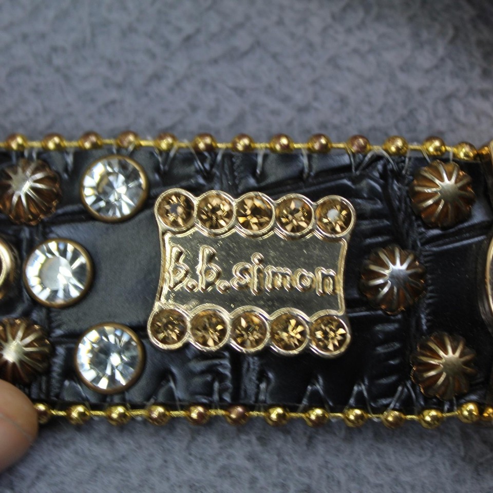 BB Simon Belt Mens 36 Black Gold Crystal Rhinestone Western Bling ...