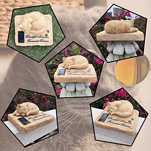 HJHHARTAPACE Solar Cat Memorial Stones Cat Statue Memorial Gifts with ...