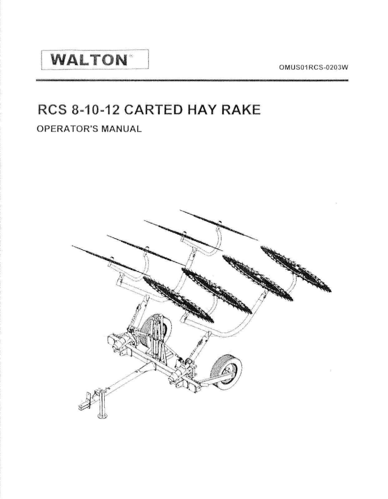Hay Rake Operator's Instructions Manual Fits Walton Carted RCS 8-10-12 ...