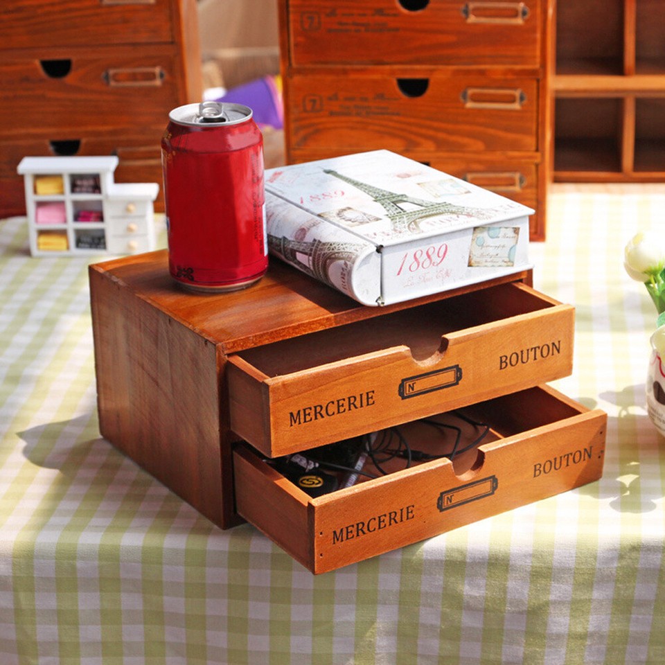 Small Desktop Wooden Storage Jewellery Trinket Box Cabinet Display ...