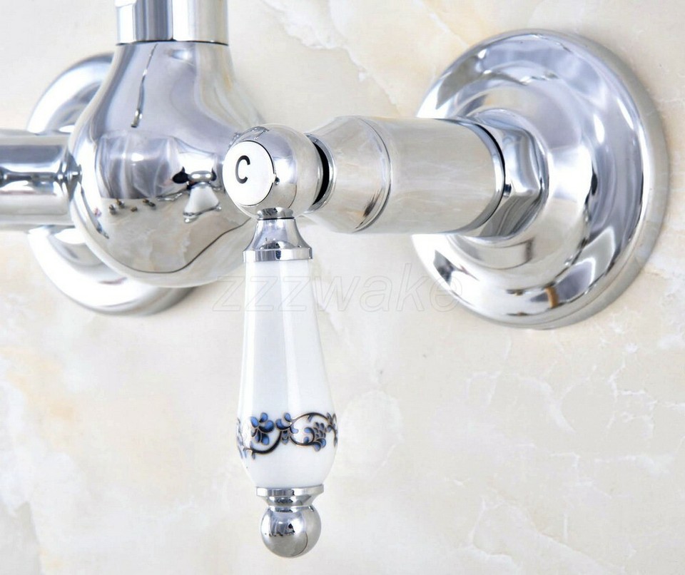 Polished Chrome Wall Mounted Dual Ceramic Handles Bathroom Basin Sink ...