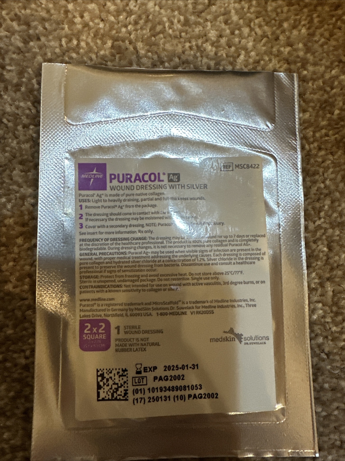 Medline Puracol 2" x 2" Ag Collagen Wound Dressings - 1 each | eBay