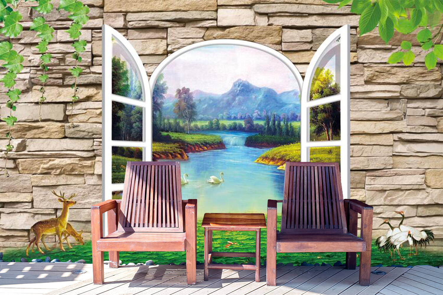 3D Window Vines ZHUA1614 Wallpaper Wall Murals Removable Self-adhesive ...