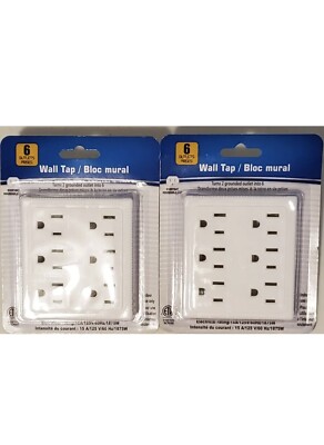 2 Pack White 6 Outlet Wall Outlet Adapters Multi Plug Power Splitters ...