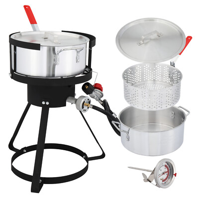 Outdoor Propane Deep Fryer with 10Qt Fryer Pot Strainer Basket Aluminum ...
