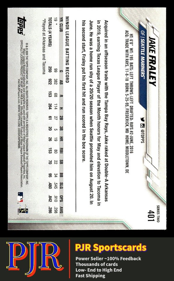 2020 Topps #401a Jake Fraley Seattle Mariners | eBay