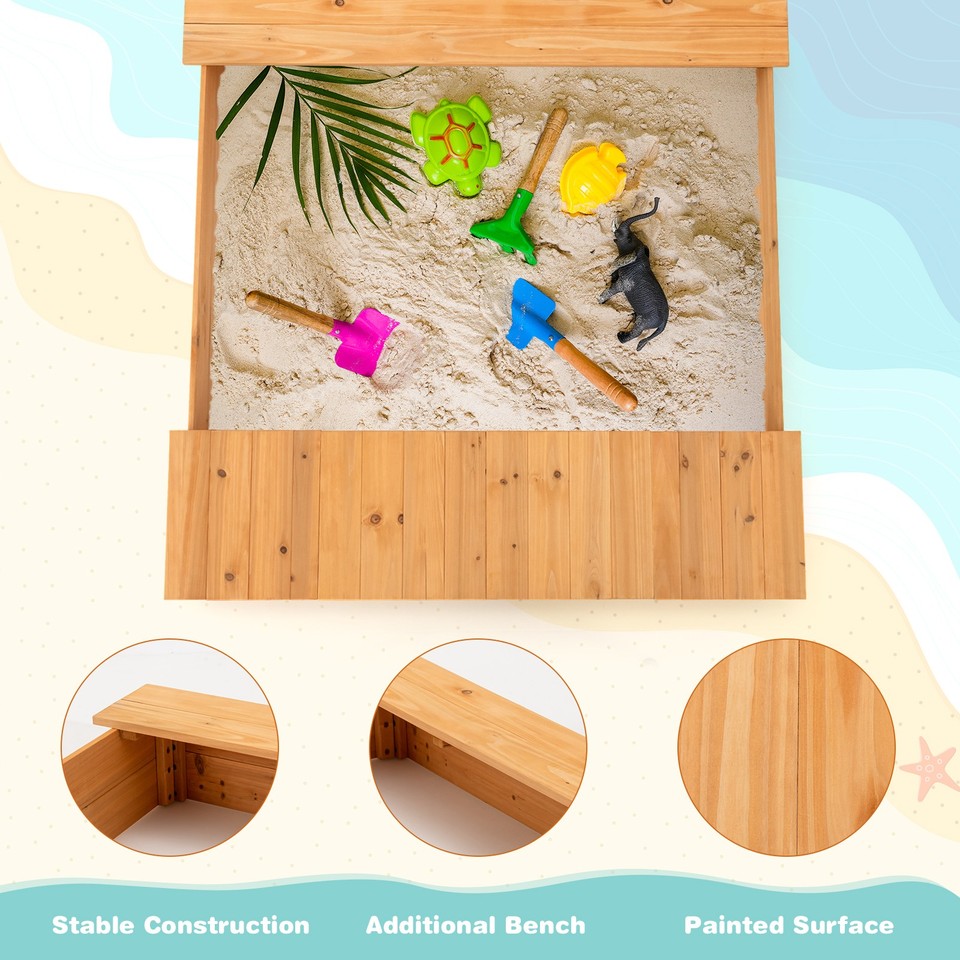 Kids Wooden Sandbox Children Outdoor Playset w/ Bench Seats & Storage ...