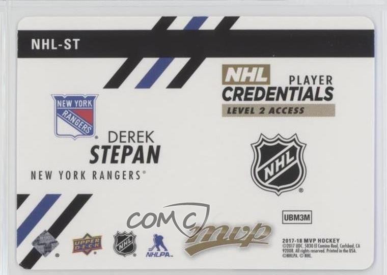 2017 Upper Deck MVP NHL Player Credentials Level 2 Access Derek Stepan ...
