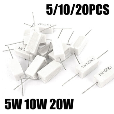 5/10/20PCS 5W/10W/20W Wirewound Cement Resistor 2RJ/8RJ/30RJ/500RJ/20K ...