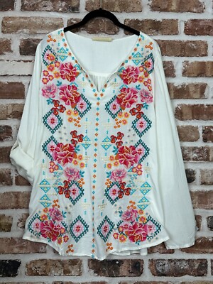 PLUS SIZE FLORAL HIPPIE EMBROIDERED BOHO WHITE TUNIC TOP 1X 2X 3X . | eBay