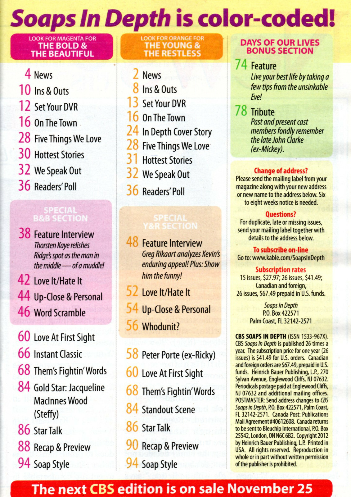 CBS Soaps In Depth Magazine November 25 2019 Melissa Claire Egan Mark ...