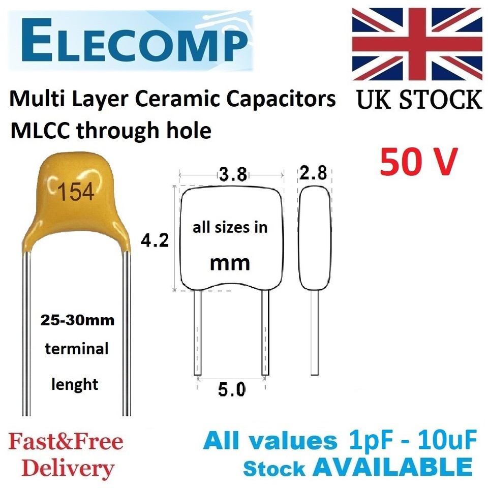 Multi Layer Ceramic Capacitors 1pF - 10uF 50V 100pcs in pack Free P&P ...