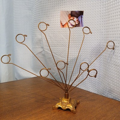 Vtg Gold Brass Metal Wire Table Top 10 Photo Post Card Holder Made In ...
