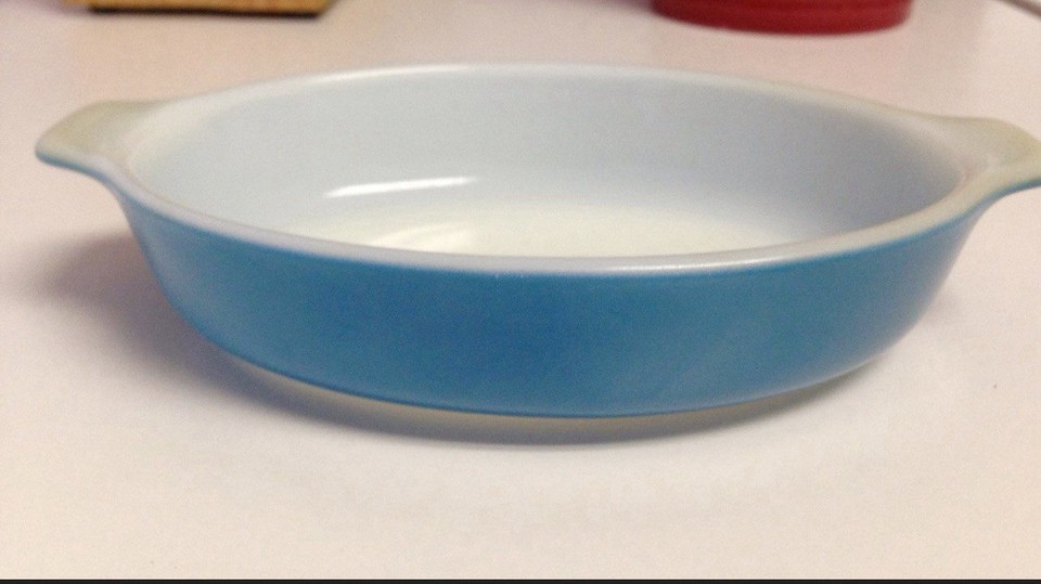 PYREX 10oz HORIZON BLUE PIXIE 700 ml Au Gratin Dish Opal Glass 1971-72 ...