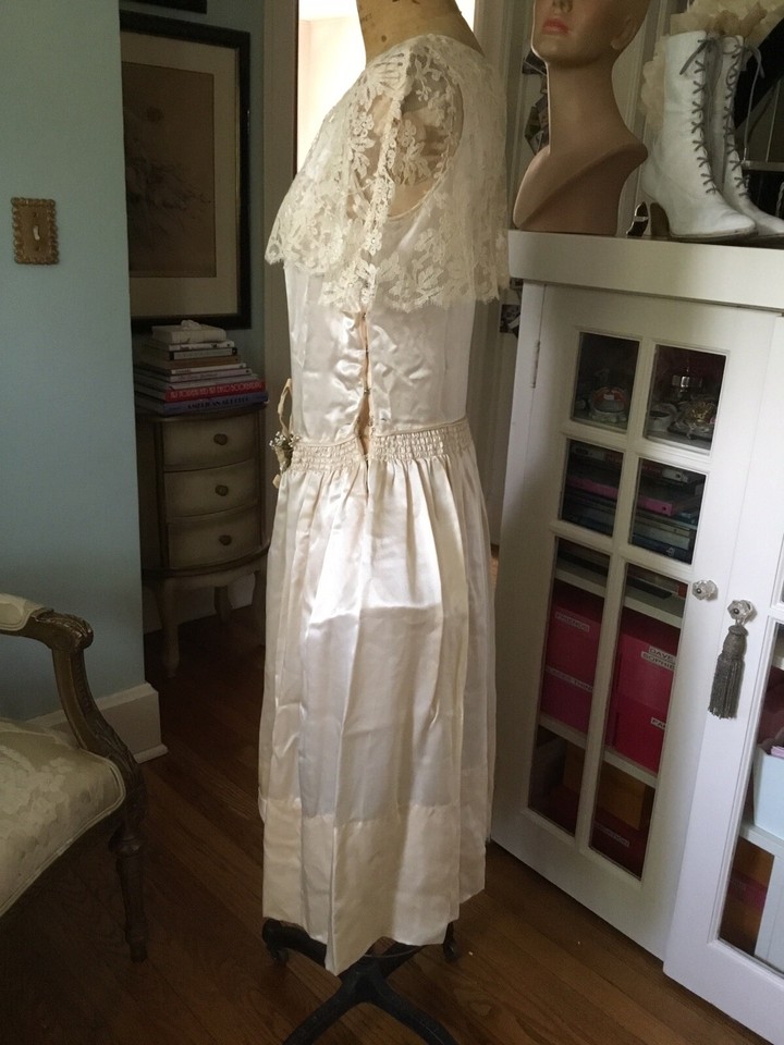 Vintage Antique 1920’s Flapper Wedding Dress PANNIERS Wax Flowers ...