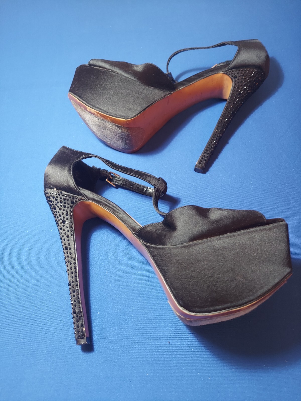 Halston Black Satin Fabric High Heel Platform Stilett… - Gem