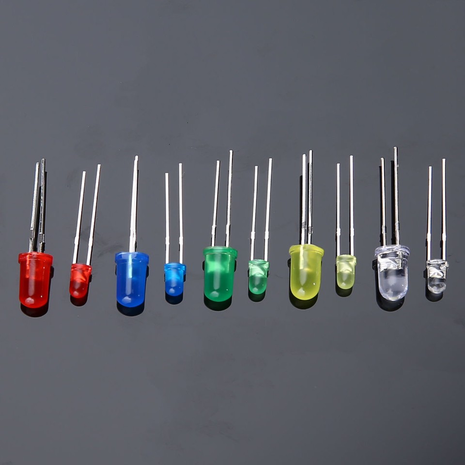 300pcs 3mm/5mm LED Diodes Emitting White Yellow Red Green Blue Assorted ...
