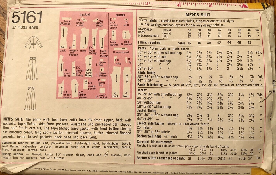 (3 PATTERNS) 1992 Vogue Men 8517 - 1972 Simplicity 5161 Simplicity 5287 ...