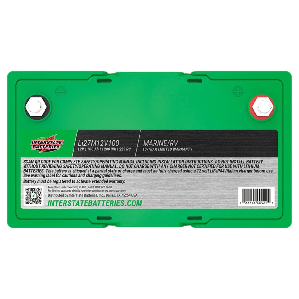 Interstate Batteries Lithium 12V 100Ah Group 27M Marine/RV Deep Cycle ...