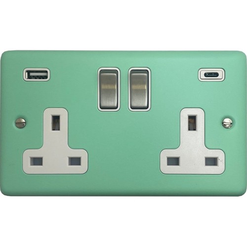 G&H CPG2911-SC Contour Peppermint Green 2 Gang 13A Plug Socket 3.1A USB ...