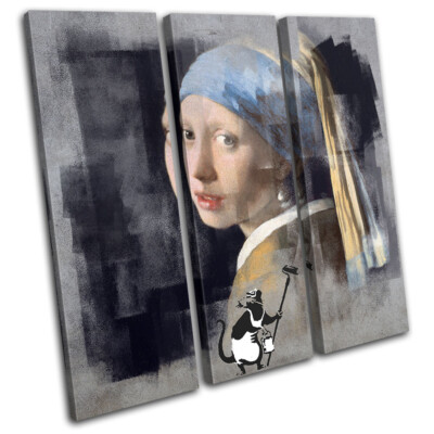 Girl Pearl Earring Banksy Painter Urban TREBLE TOILE murale ART Photo ...