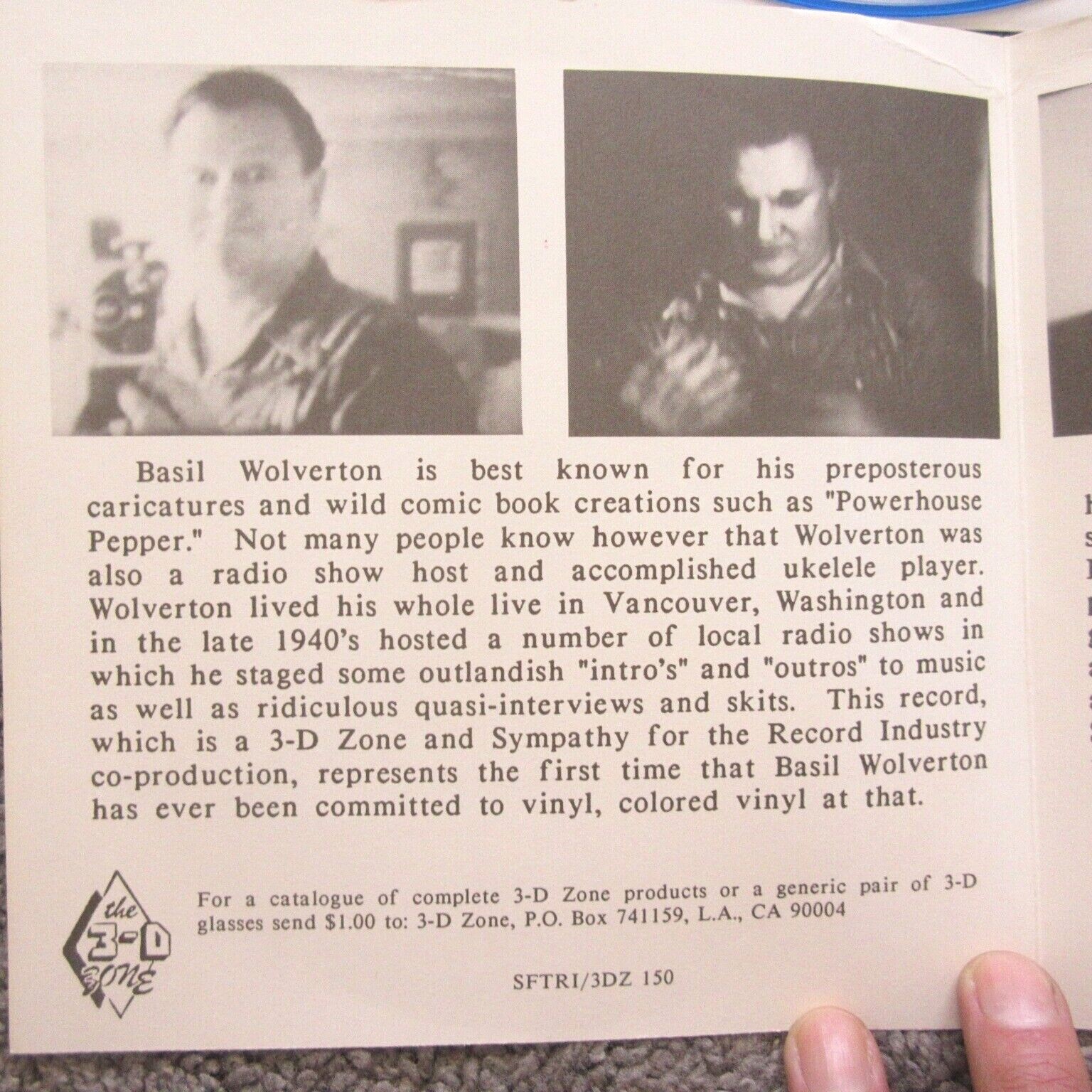 1992 VTG VHTF NEW RARE 3-D RECORD WOLVERTUNES BASIL WOLVERTON 7" BLUE ...