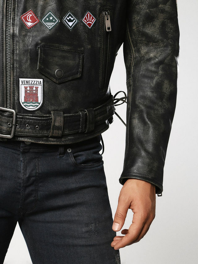 New Diesel Men L-AGO-ED Biker Patch Leather Jacket L coat bomber thavar ...