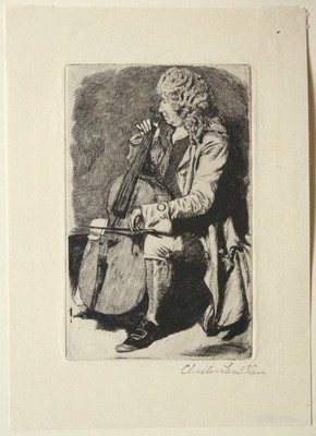 VIOLONCELLO / Fine etching of cello player by British artist Charles ...