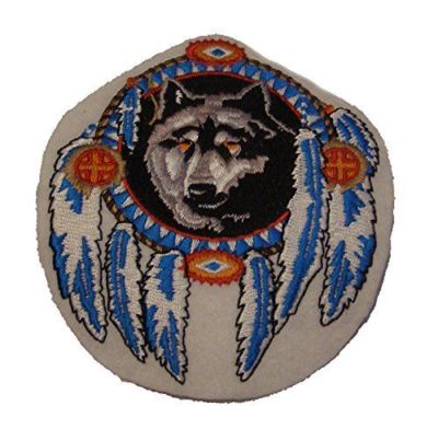 WHITE WOLF DREAM CATCHER FEATHER NATIVE AMERICAN MEDIUM SIZE PATCH ...