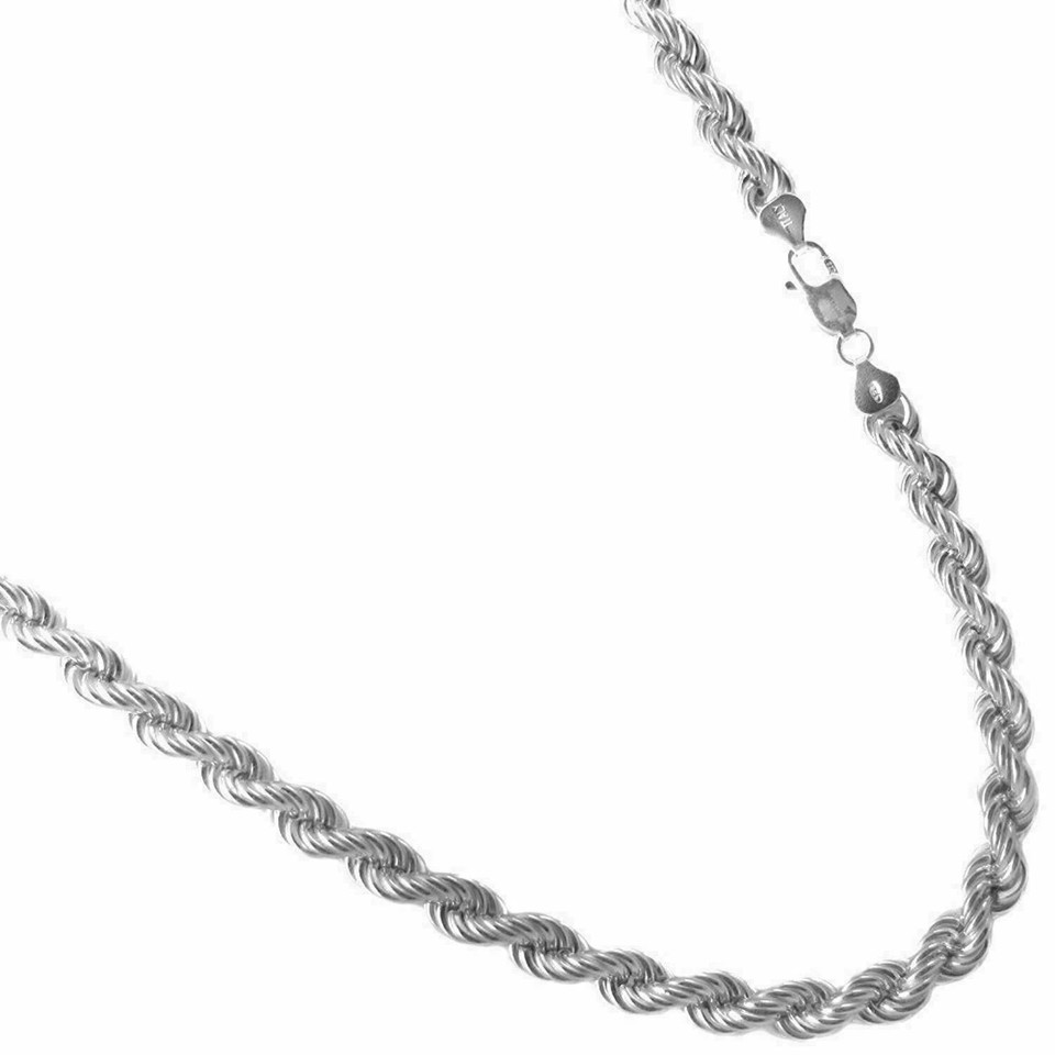 Solid 925 Sterling Silver Italian Rope Chain Mens Necklace 5mm ...