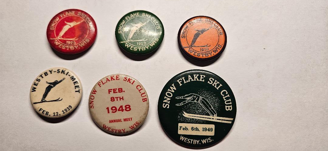 Snowflake Ski Club Antique Pinback Buttons,36 Assorted Years.Westby,Wi ...