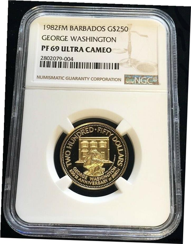 1982 FM Gold Barbados 802 Mintage $250 George Washington Coin NGC Proof ...