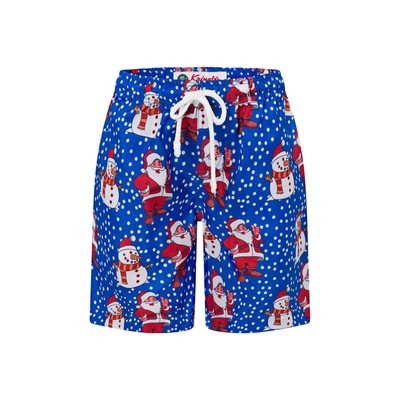 Kids Christmas Swim Shorts Blue Santa & Snowman Print Holiday Beachwear ...