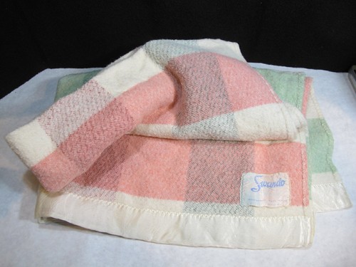 Vintage Swando Wool Blanket Lap Size Pink Mint Green Plaid Clean and ...
