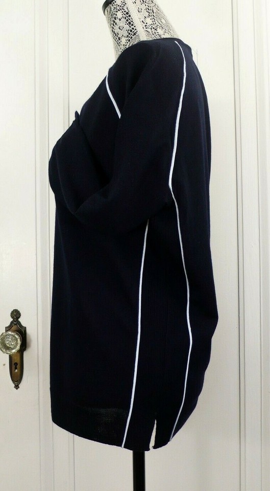 NWT J. CREW MERINO WOOL TIPPED SIDE PANEL V-NECK SWEATER NAVY BLUE Size ...