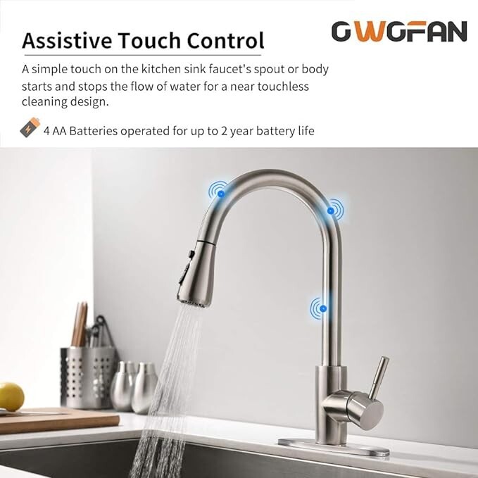 TOUCH ON KITCHEN FAUCET WITH PULL DOWN SPRAYER STAINLESS STEEL, BRUSHED ...