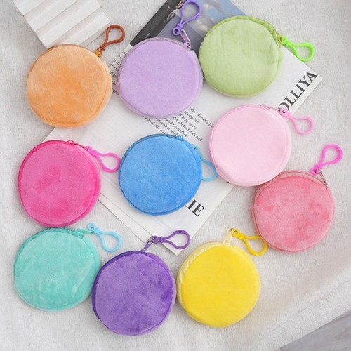 1Pcs Plush Round Coin Purse ID Card Bag Cute Wallet Mini Coin Bag for ...