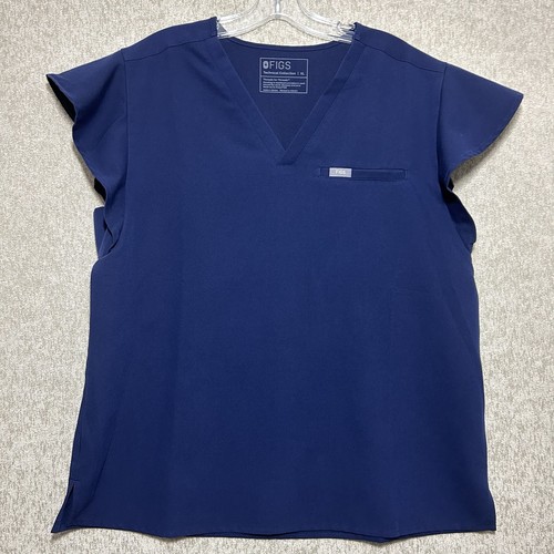 Figs Scrub Top Women XL Navy Blue Flutter Sleeve Chest Pocket | eBay