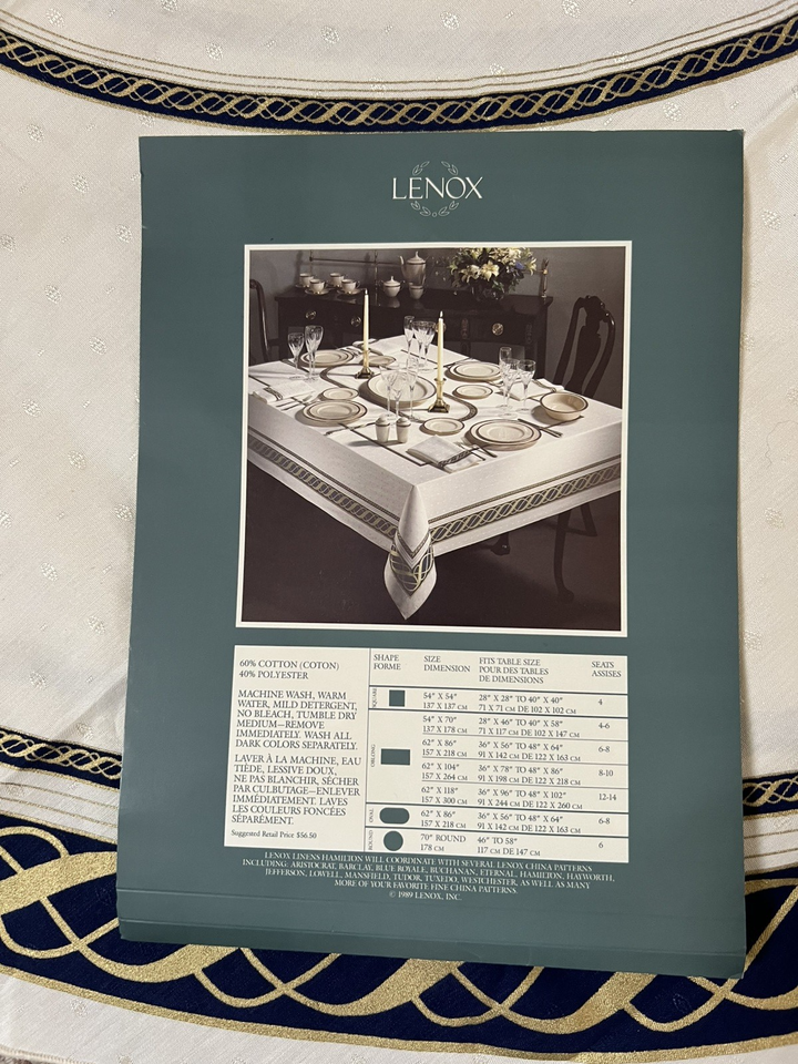 VTG Lenox Linens Hamilton Oval Tableclotch 62''x86''Ovale Nappe 157 x ...