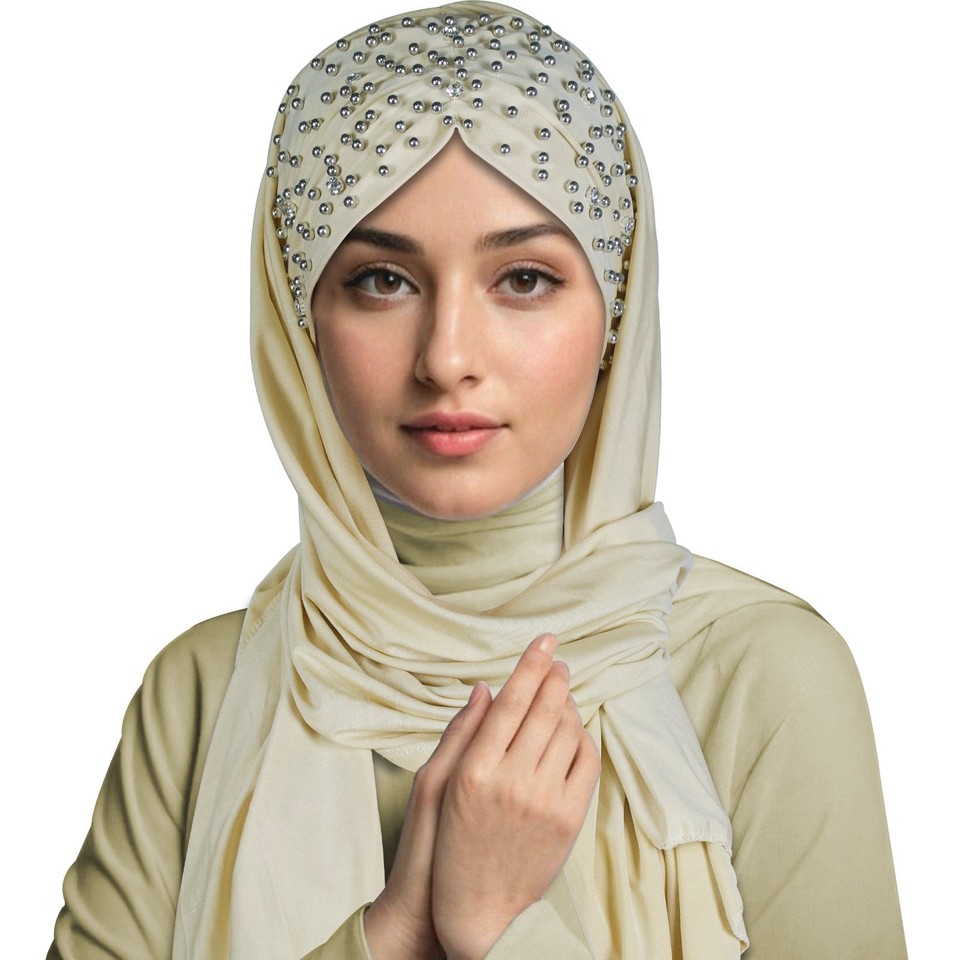 Islamic Women Hijab Turban Shawl Wrap Muslim Instant Headscarf Beaded ...